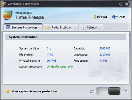 Wondershare Time Freeze Free protects your system from changes